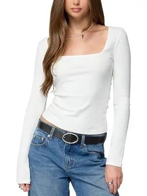 EDIKTED Zandra Square Neck Ribbed Top - White