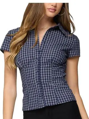 EDIKTED Oriya Gingham Shirt - Navy