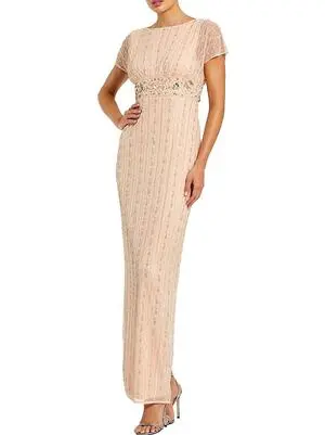 Mac Duggal Beaded Blouson Column Gown - Rose
