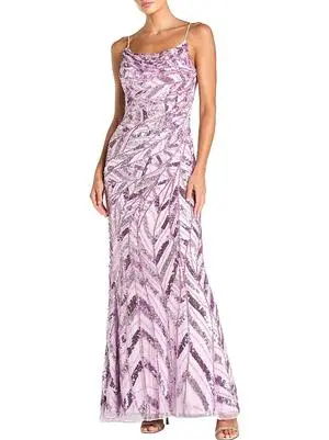 Mac Duggal Sleeveless Cowl Back Embellished Gown - Lilac
