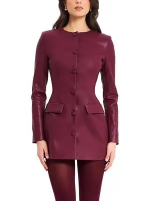 MISS CIRCLE Faux Leather Blazer Mini Dress - Burgundy