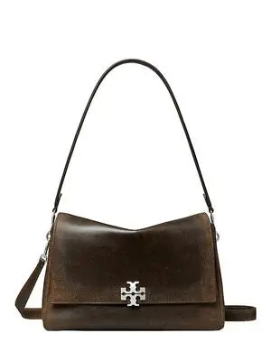 Tory Burch Tory Burch Kira Suede Shoulder Bag Dark Roast Distressed Leather