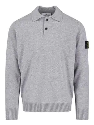 Stone Island Virgin Wool Sweater With Compass Logo - Gray