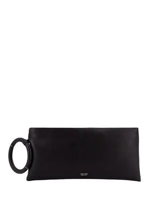 TOM FORD Aura Leather Clutch Bag With Lettering Logo On The Front - Black