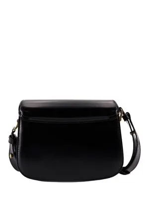 Ami Leather Shoulder Bag With Metal Logo - Black