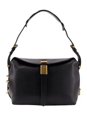 Pinko Leather Shoulder Bag With Metal Logo - Black