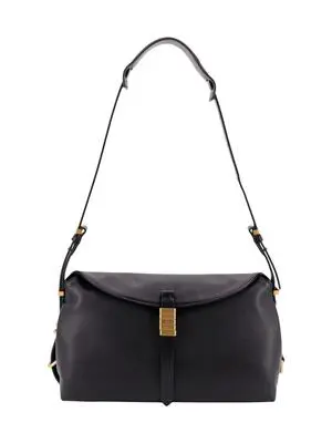 Pinko Leather Shoulder Bag With Metal Detail - Black