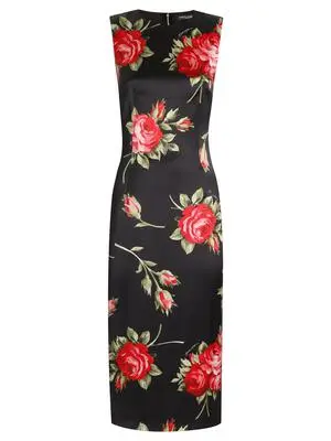 Dolce & Gabbana Rose Bouquet-print Satin Midi Dress - Multicolor