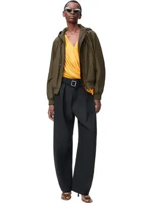 Loewe Hooded Jacket In Cotton Blend - Khaki Green