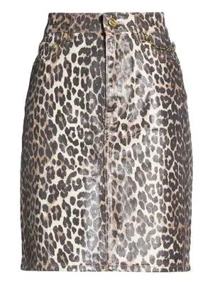 GANNI Leopard-print Coated Denim Pencil Skirt - Brown