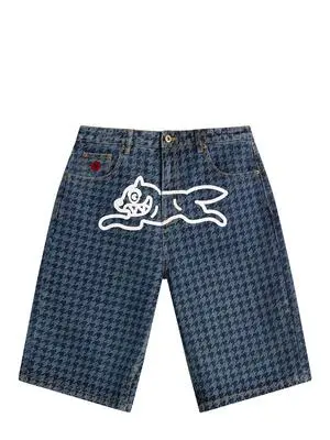 ICECREAM Houndstooth Running Dog Jorts - Indigo