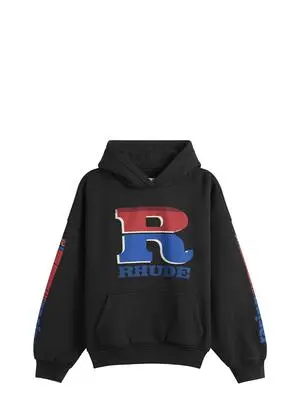 Rhude Split Petrol Logo Hoodie - Vintage Black/red/blue
