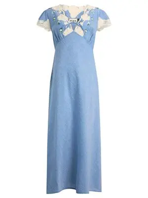 Rixo Amari Midi Dress - Bud Embroidery Blue