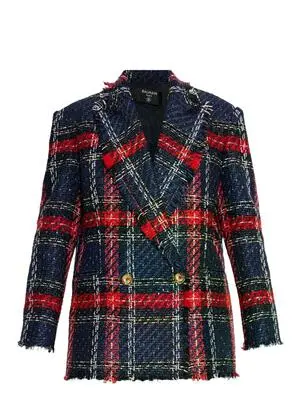Balmain Plaid-check Tweed Blazer - Blue