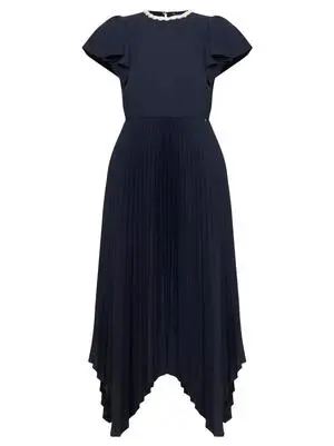 NISSA Crystal-embellished Pleated Dress - Blue