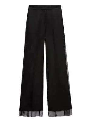 MSGM Tulle-trim Wide-leg Trousers - Black