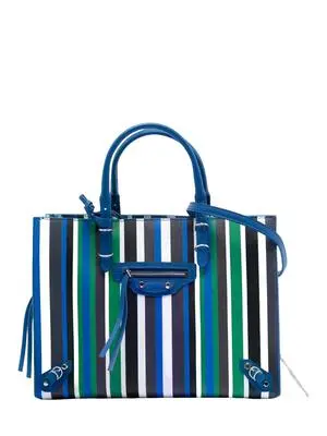 Balenciaga 2017 Mini Leather Striped Papier A6 Satchel - Blue