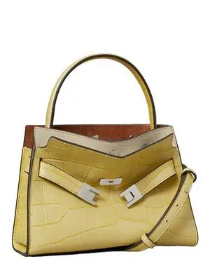 Tory Burch Petite Lee Radziwill Croc-embossed Double Bag - Yellow Sky