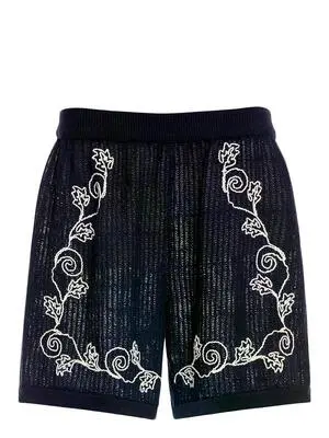 Agua Bendita Maury Embroidered Ribbed Shorts - Black