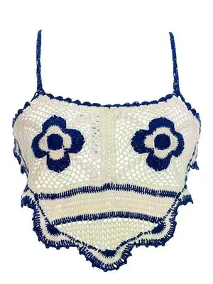 Agua Bendita Flower-crochet Top - Neutrals