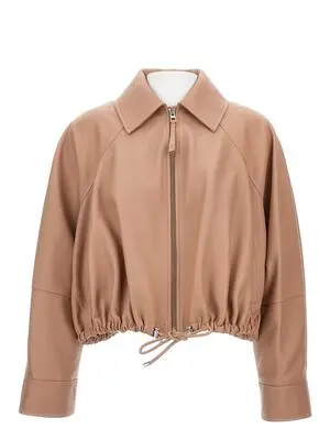 Loewe Cropped Balloon Leather Jacket - Beige