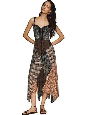 Anthropologie Printed Patchwork Midi Dress - Black Pattern