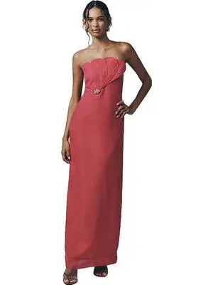 Azulu Strapless Maxi Column Dress With Beaded Detail - Raspberry