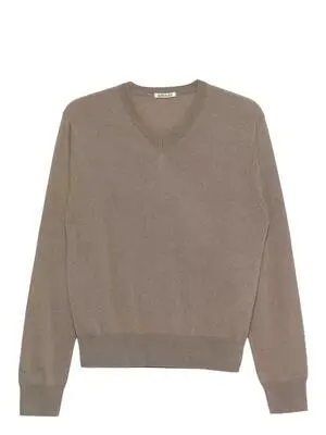 Auralee V-neck Long Sleeve Sweater - Brown