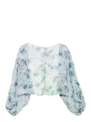 GIADA CURTI Floral Balloon-sleeve Cropped Jacket - Blue
