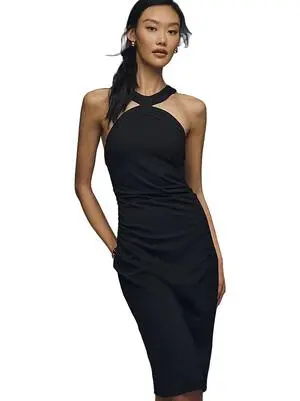Maeve Halter Slim Knit Midi Dress - Black
