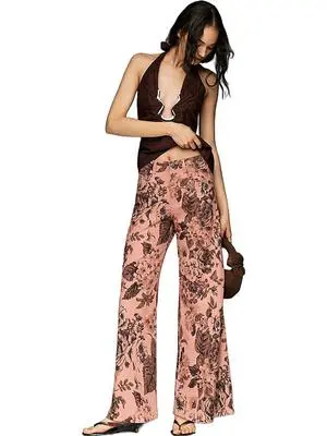 PILCRO The Adi Mid-rise Clean-hem Flare Pants - Pink Floral
