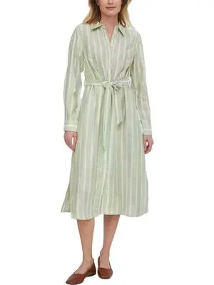 MOS MOSH Striped Tie-waist Midi Shirt Dress - Green