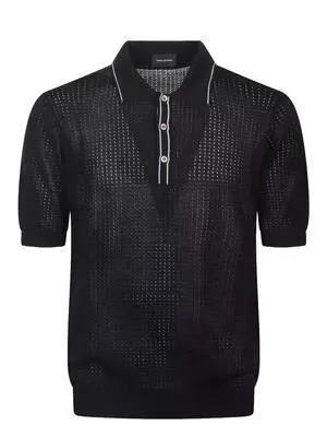 Tagliatore Perforated-design Polo Shirt - Black