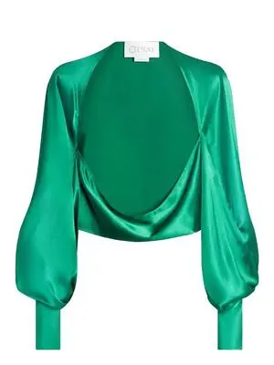 GENNY Balloon Sleeve Cropped Jacket - Green