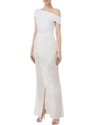Elisabetta Franchi One-shoulder Slit Maxi Dress - White