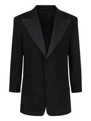 FERRAGAMO Silk Peaked Lapel Blazer - Black