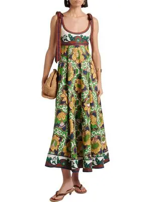 ALEMAIS Liana Ballet Printed Linen Midi Dress - Multicoloured