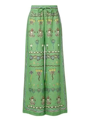 ALEMAIS Sun Dancer Linen Wide-Leg Pants Green