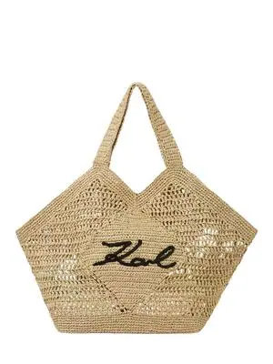 Karl Lagerfeld Large Signature Crochet Tote - Neutrals
