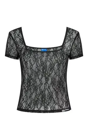 Karl Lagerfeld Lace Square-neck Blouse - Black