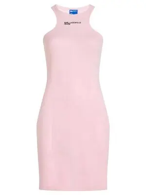 Karl Lagerfeld Ribbed Logo Midi Dress - Pink
