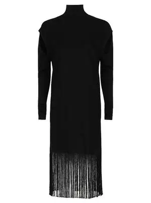 FERRAGAMO Cutout And Fringe Hem Dress - Black