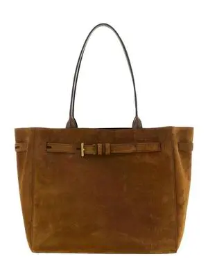 TOM FORD Calfskin Tote Bag With Metal Buckle - Brown