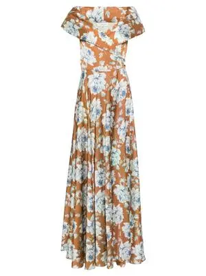 GIADA CURTI Floral-print Off-shoulder Dress - Brown