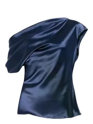 SOPHIE ET VOILA Draped-shoulder Satin Top - Blue
