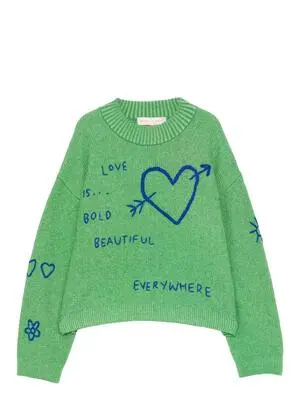 Mira Mikati Heart-embroidered Pullover Sweater - Green