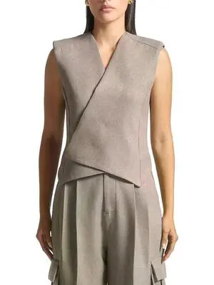 Manière De Voir Laurence Textured Tailored Wrap Waistcoat - Neutrals