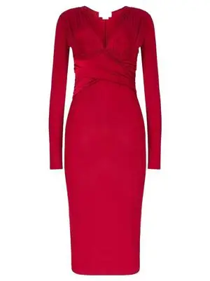 GENNY V-neck Wrap Midi Dress - Red