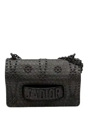 Dior 2018 Medium Embossed Calfskin Studded Jadior Chain Flap Shoulder Bag - Black