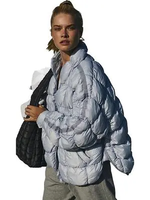 Free People Pippa Scrunchy Glossy Packable Puffer Jacket - Ice Grey